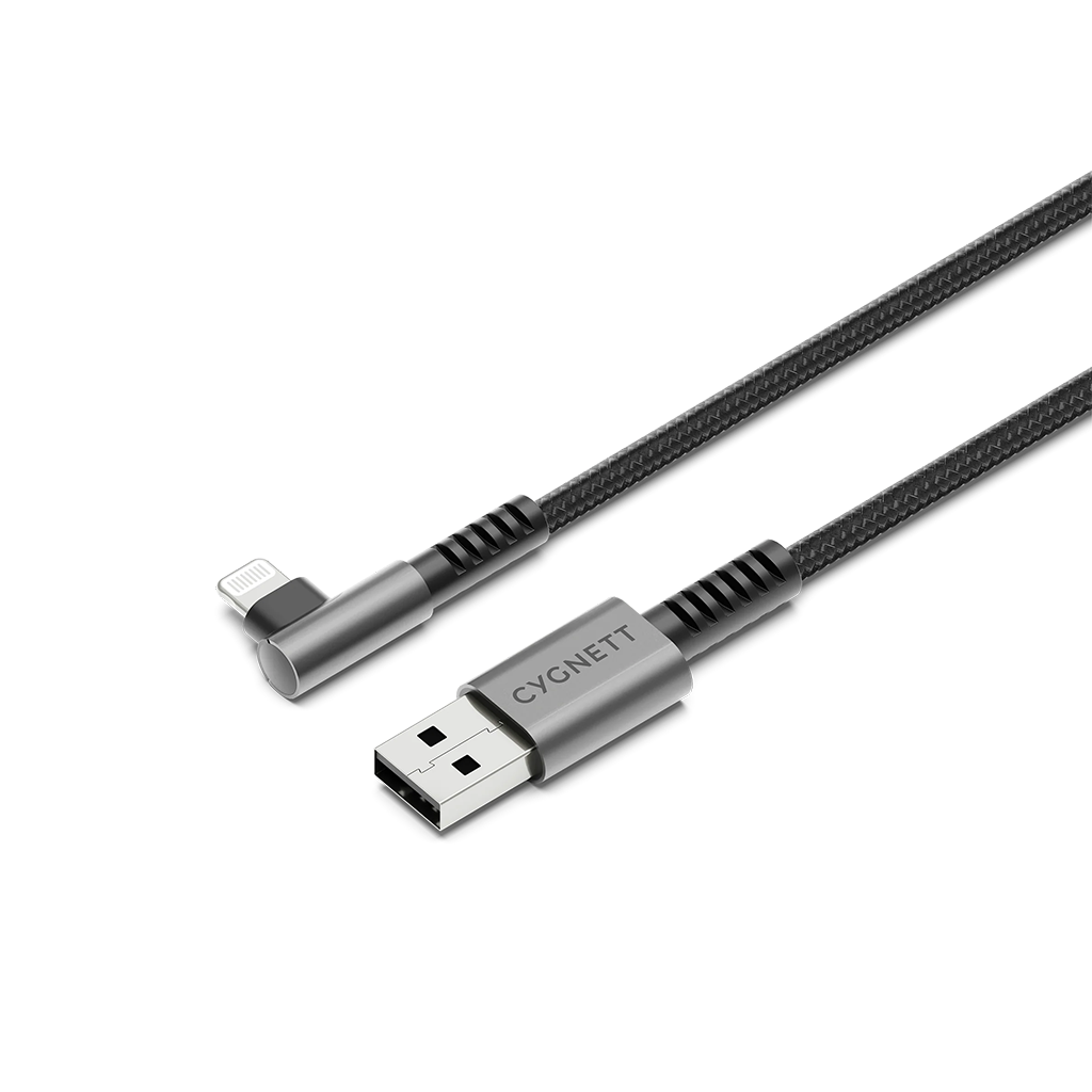 Cygnett Unite 1m Right-Angle Lightning to USB-A Double Braided Cable ...