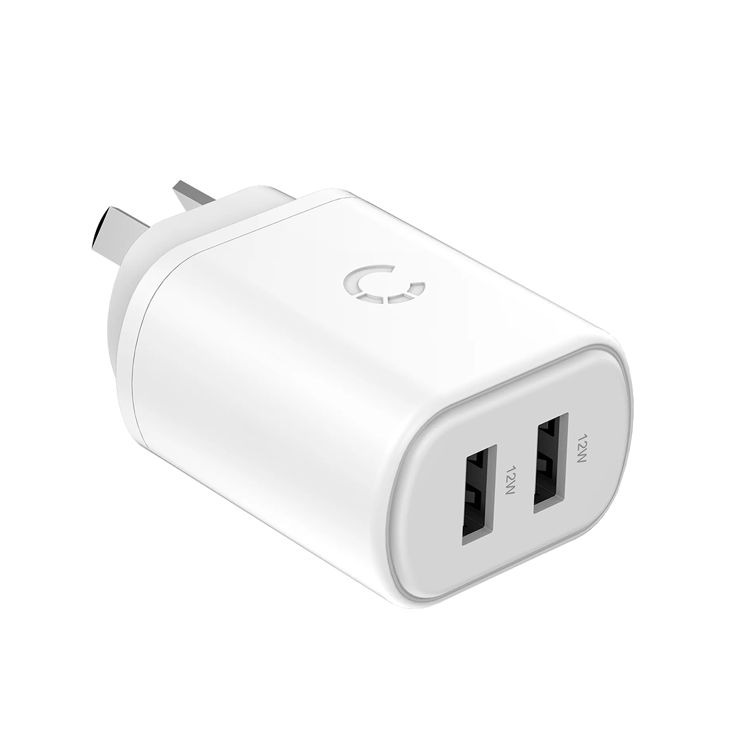 Cygnett PowerPlus 12W Dual Port Wall Charger - White - CY3671PDWLCH | Mwave