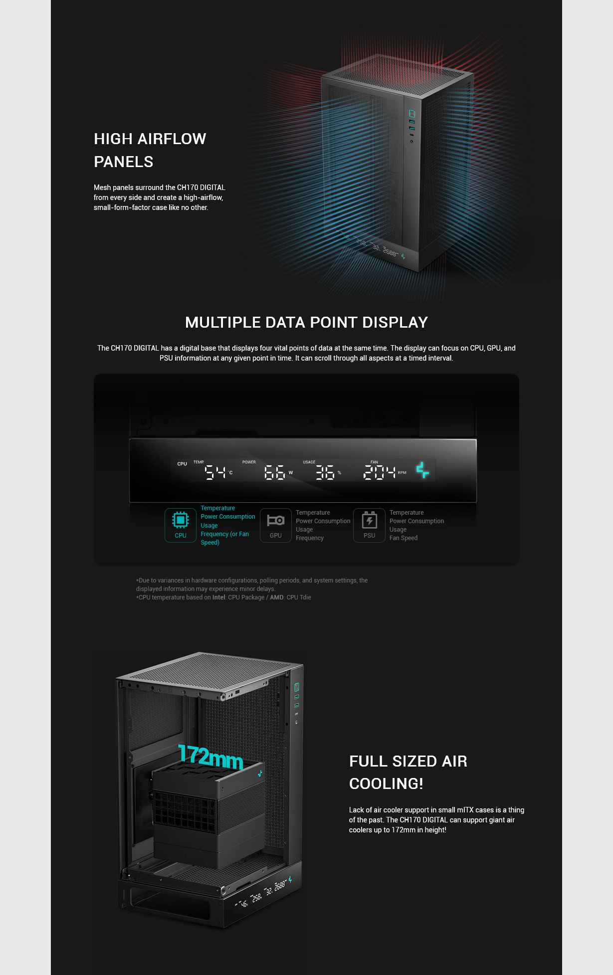 DeepCool CH170 DIGITAL Vertical Mini-ITX Case - Black - R-CH170-BKNPI0D ...