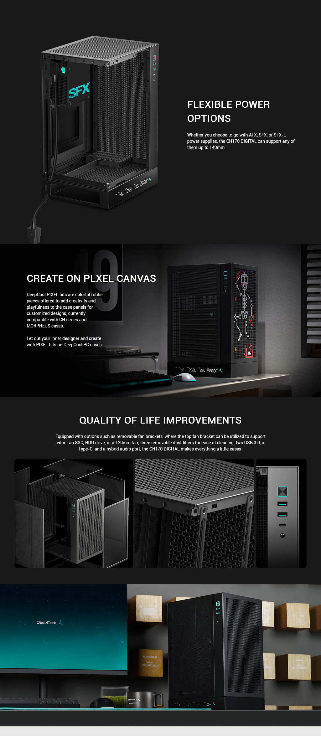 DeepCool CH170 DIGITAL Vertical Mini-ITX Case - Black - R-CH170-BKNPI0D ...