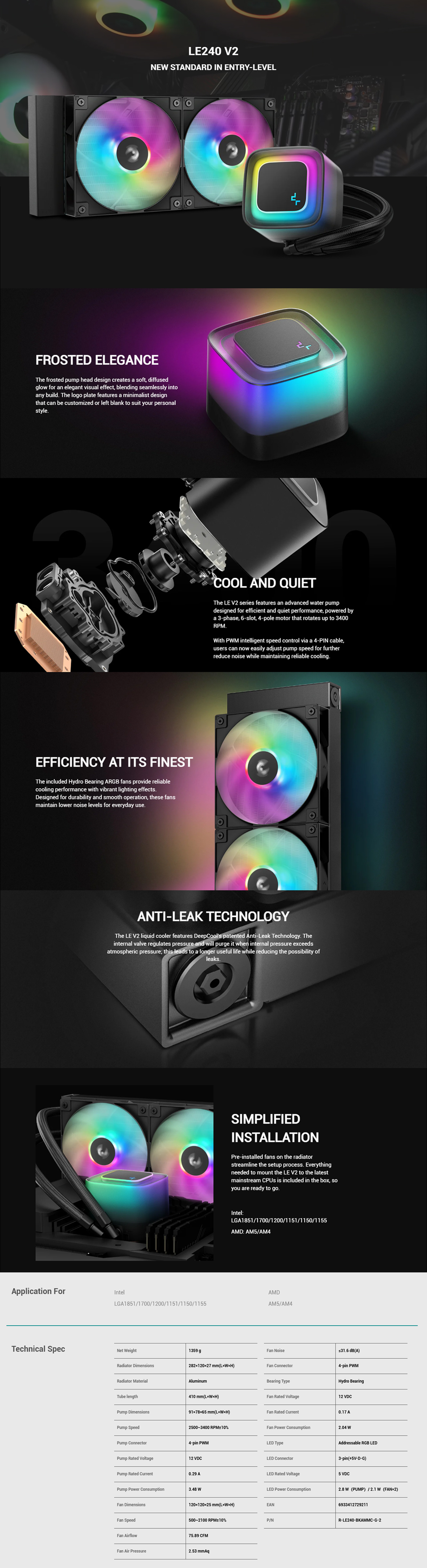 Deepcool LE240 V2 240mm Liquid CPU Cooler - R-LE240-BKAMMC-G-2 | Mwave