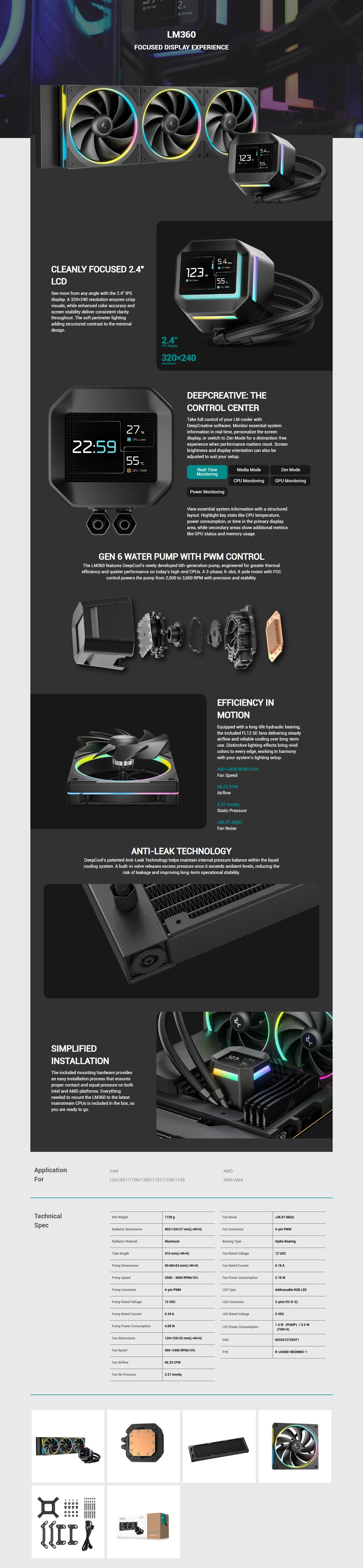 Deepcool LM360 360mm ARGB AIO Liquid CPU Cooler - Black - R-LM360 ...