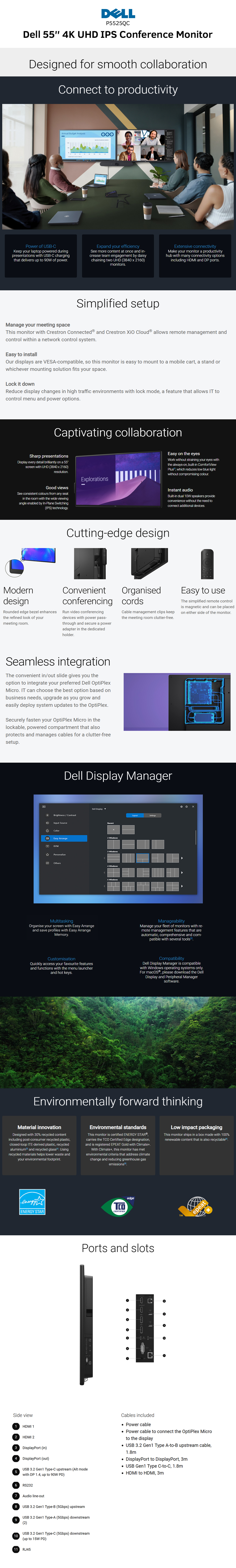 Dell P-Series P5525QC 55" 4K UHD 90W USB-C IPS Monitor - P5525QC | Mwave