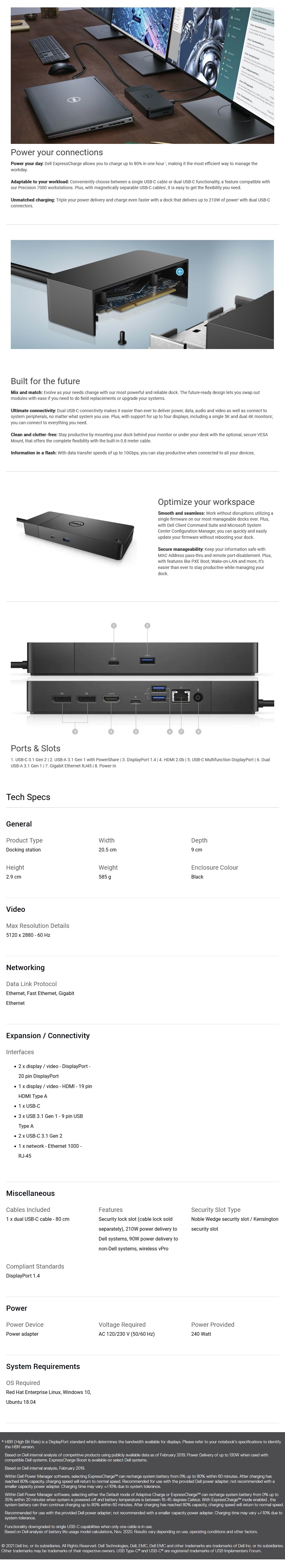 Dell WD19DCS Performance Dock (210W PD & Upto Triple Display Support ...