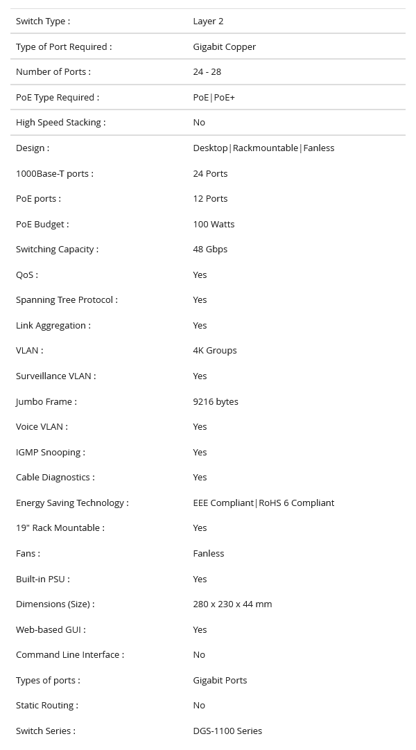 D-Link 24-Port Gigabit Smart Managed PoE Switch w/ 12 PoE ports - DGS ...