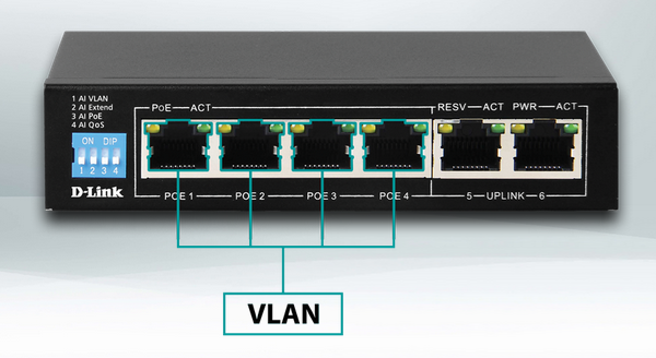 D-Link 6-Port Gigabit PoE Switch w/ 4 Long Reach PoE Ports & 2 Uplink ...