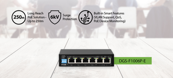 D-Link 6-Port Gigabit PoE Switch w/ 4 Long Reach PoE Ports & 2 Uplink ...