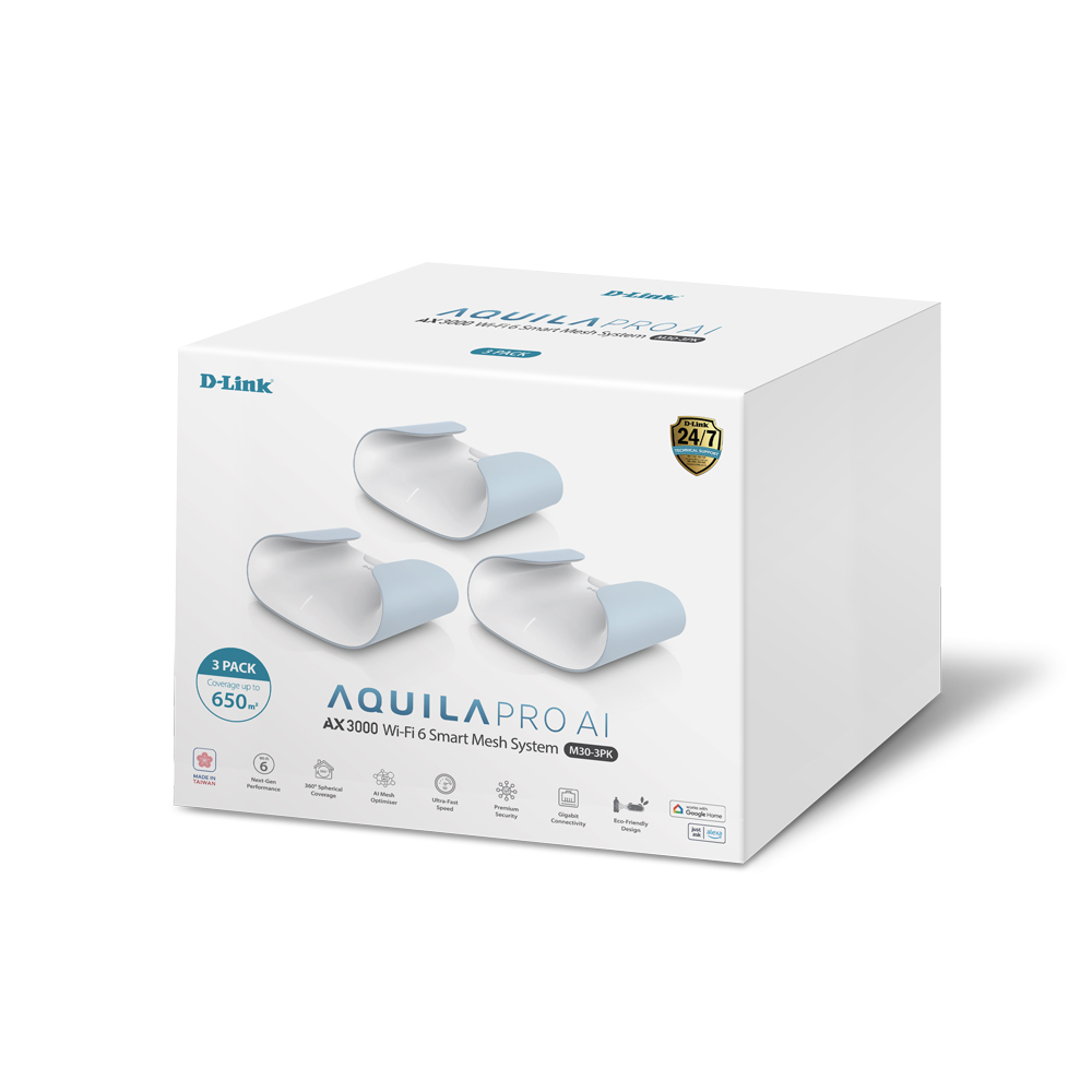 D-Link AQUILA PRO AI AX3000 Wi-Fi 6 Smart Mesh System - 3-Pack - M30 ...