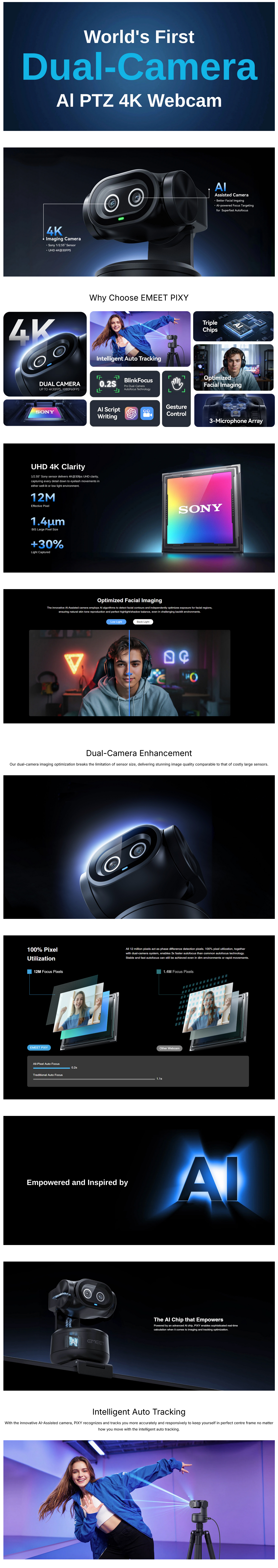 EMEET PIXY Dual-Camera AI PTZ 4K Webcam - PIXY-BK | Mwave