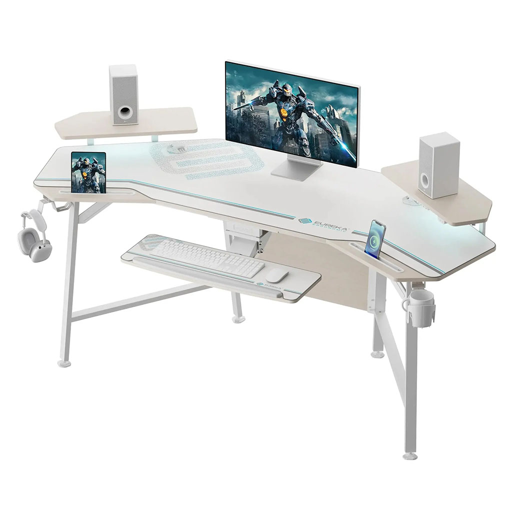 Eureka Ergonomic Aero E70MW 70" Wing Shaped Studio Desk with Keyboard ...