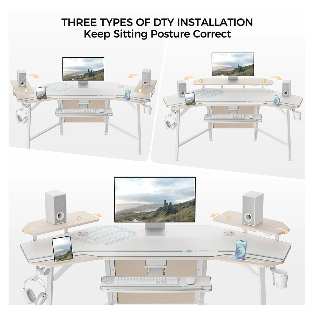 Eureka Ergonomic Aero E70MW 70" Wing Shaped Studio Desk with Keyboard ...