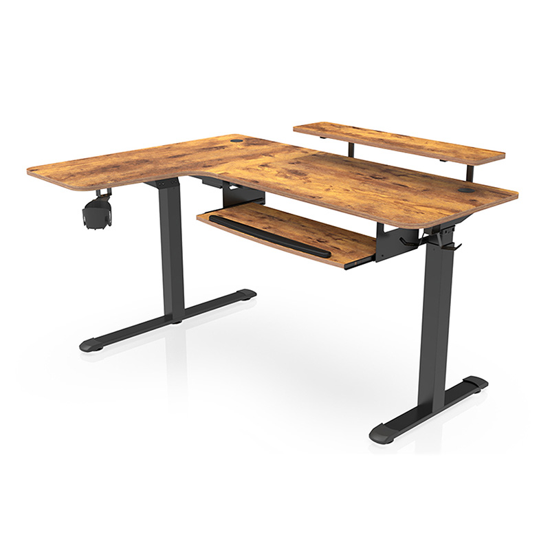 Eureka Ergonomic 60" L Shaped Electric Standing Rustic Brown Desk ...