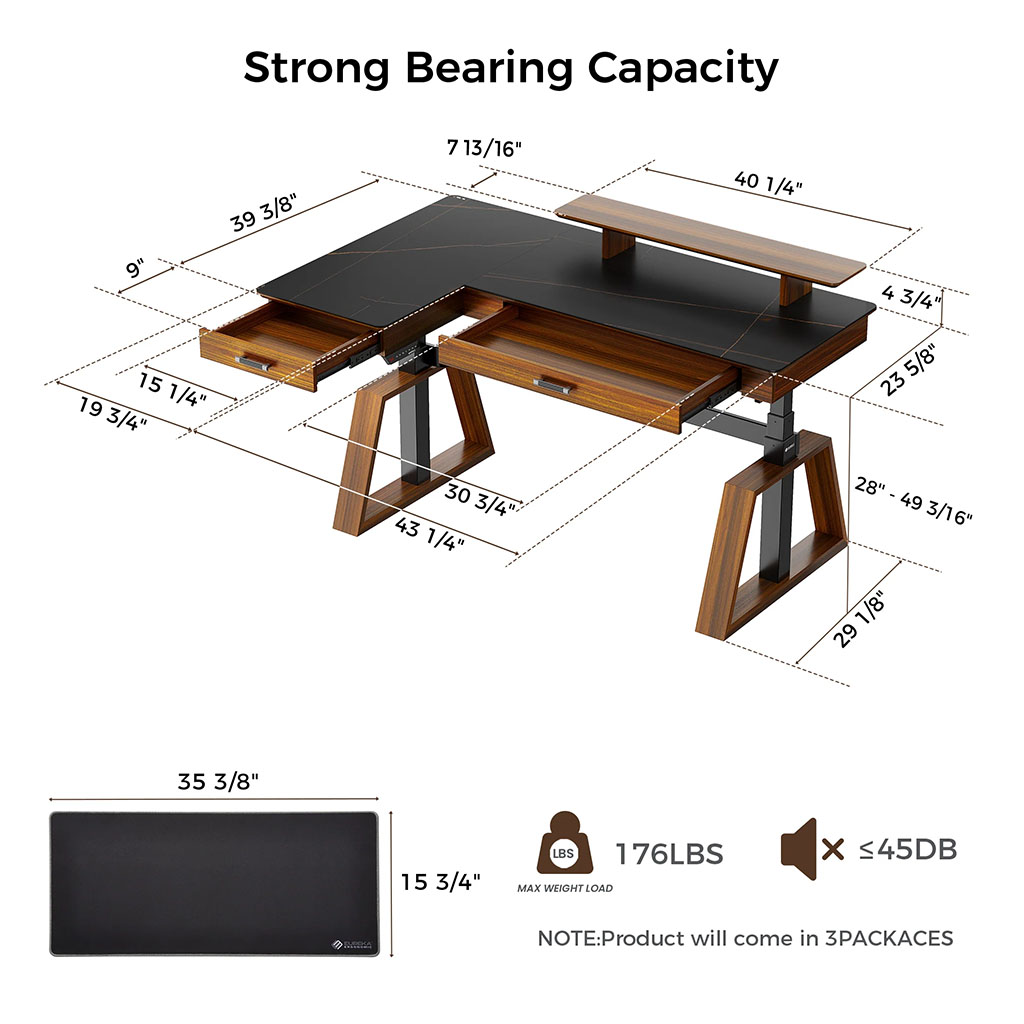 Eureka Ergonomic Ark Pro TX60L-B L Shaped Executive Slate Standing Desk ...