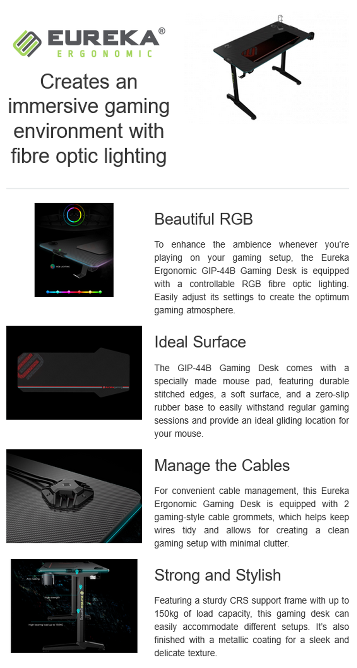 Eureka Ergonomic GIP-44B RGB Gaming Desk - ERK-GIP-44B | Mwave