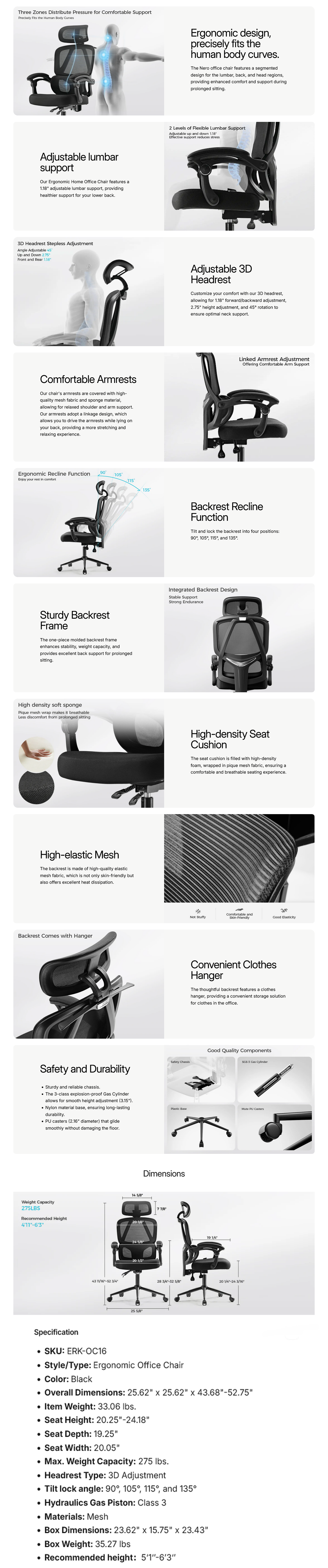 Eureka Ergonomic OC16 Nero Ergonomic Home/Office Chair - Black - ERK ...