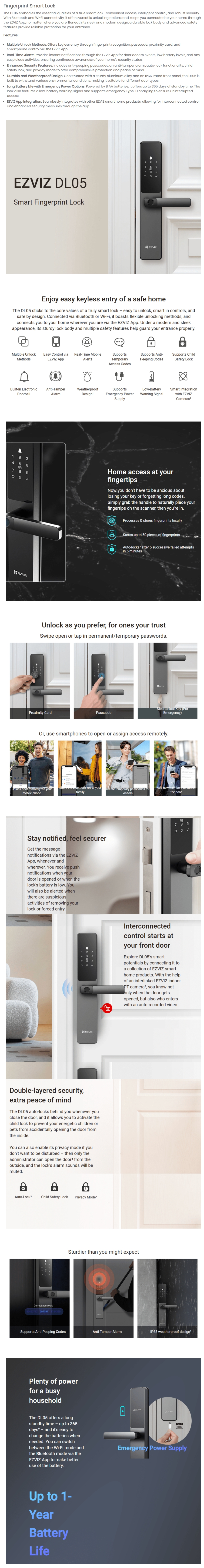 EZVIZ DL05 Smart Fingerprint Lock - CS-DL05 | Mwave