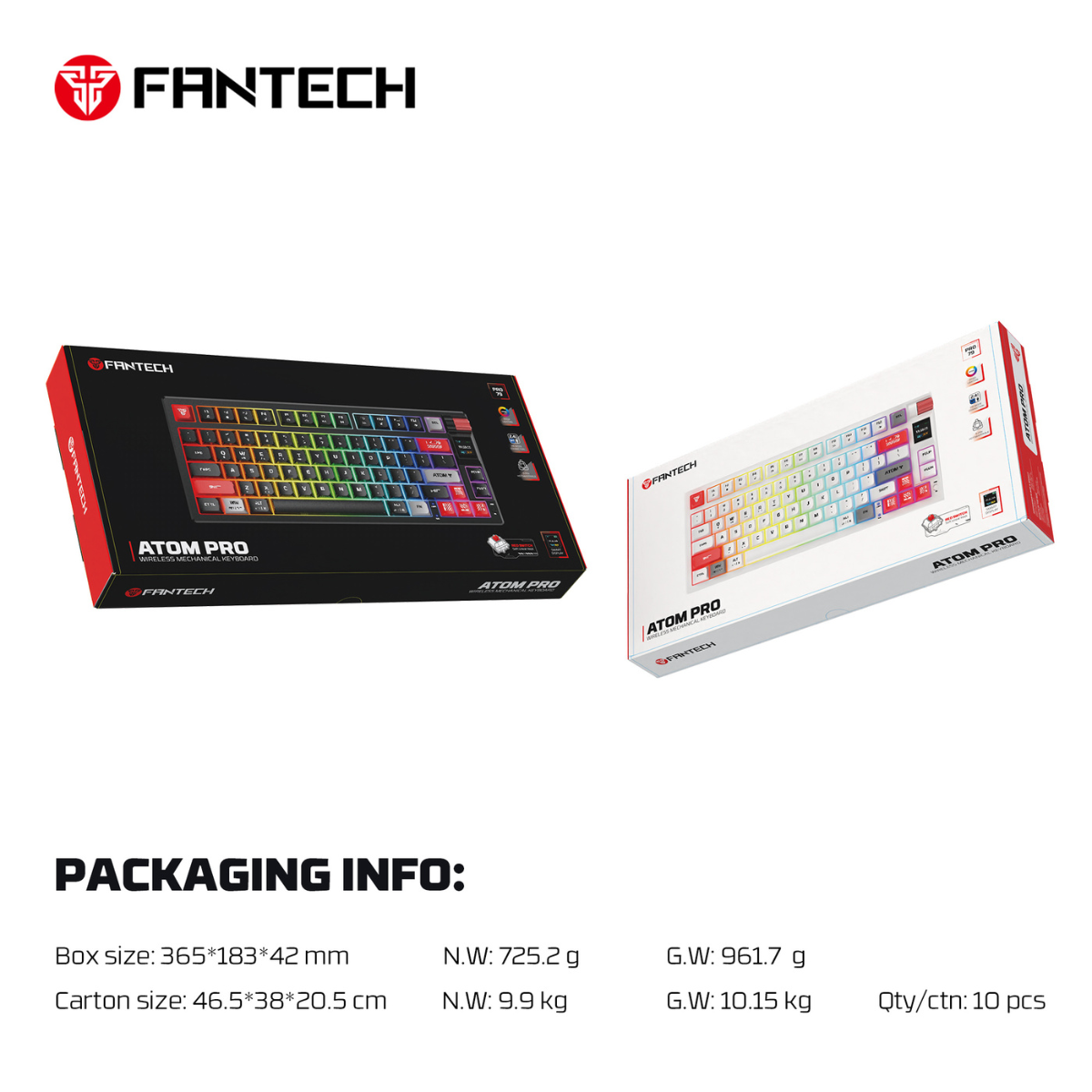 Fantech ATOM PRO79 MK917 Wireless Mechanical Keyboard - White - Red ...
