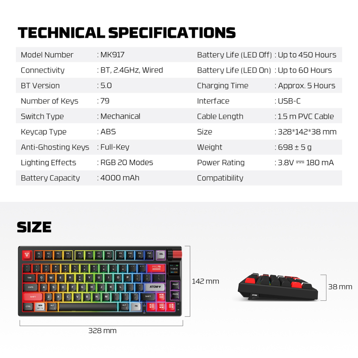 Fantech ATOM PRO79 MK917 Wireless Mechanical Keyboard - White - Red ...