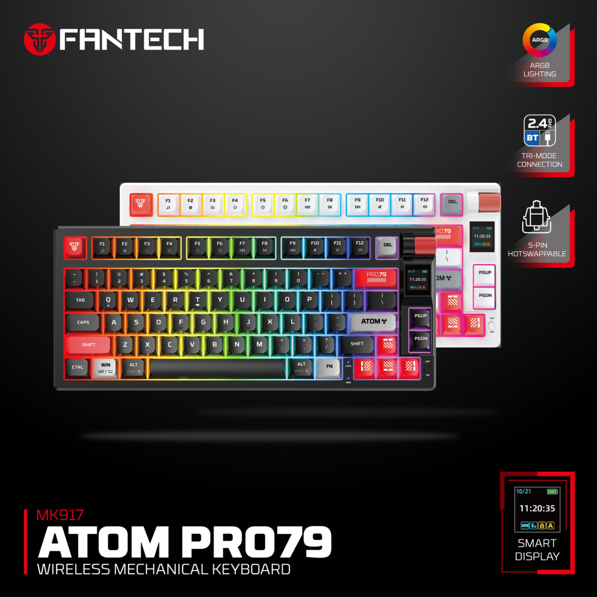 Fantech ATOM PRO79 MK917 Wireless Mechanical Keyboard - White - Red ...