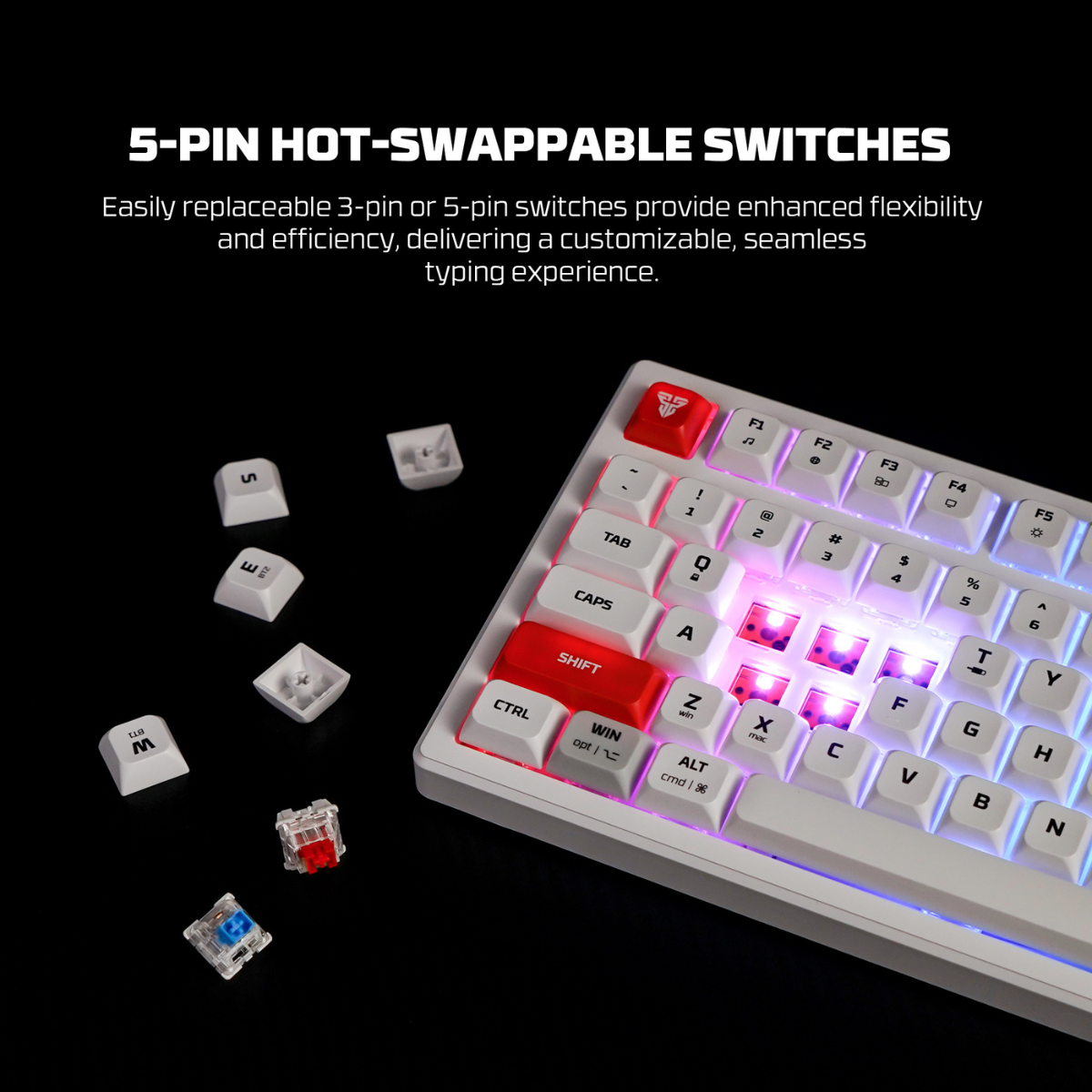 Fantech ATOM PRO79 MK917 Wireless Mechanical Keyboard - White - Red ...