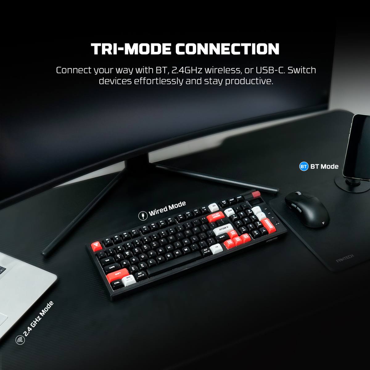 Fantech ATOM PRO97 MK918 Wireless Mechanical Keyboard - White - Red ...