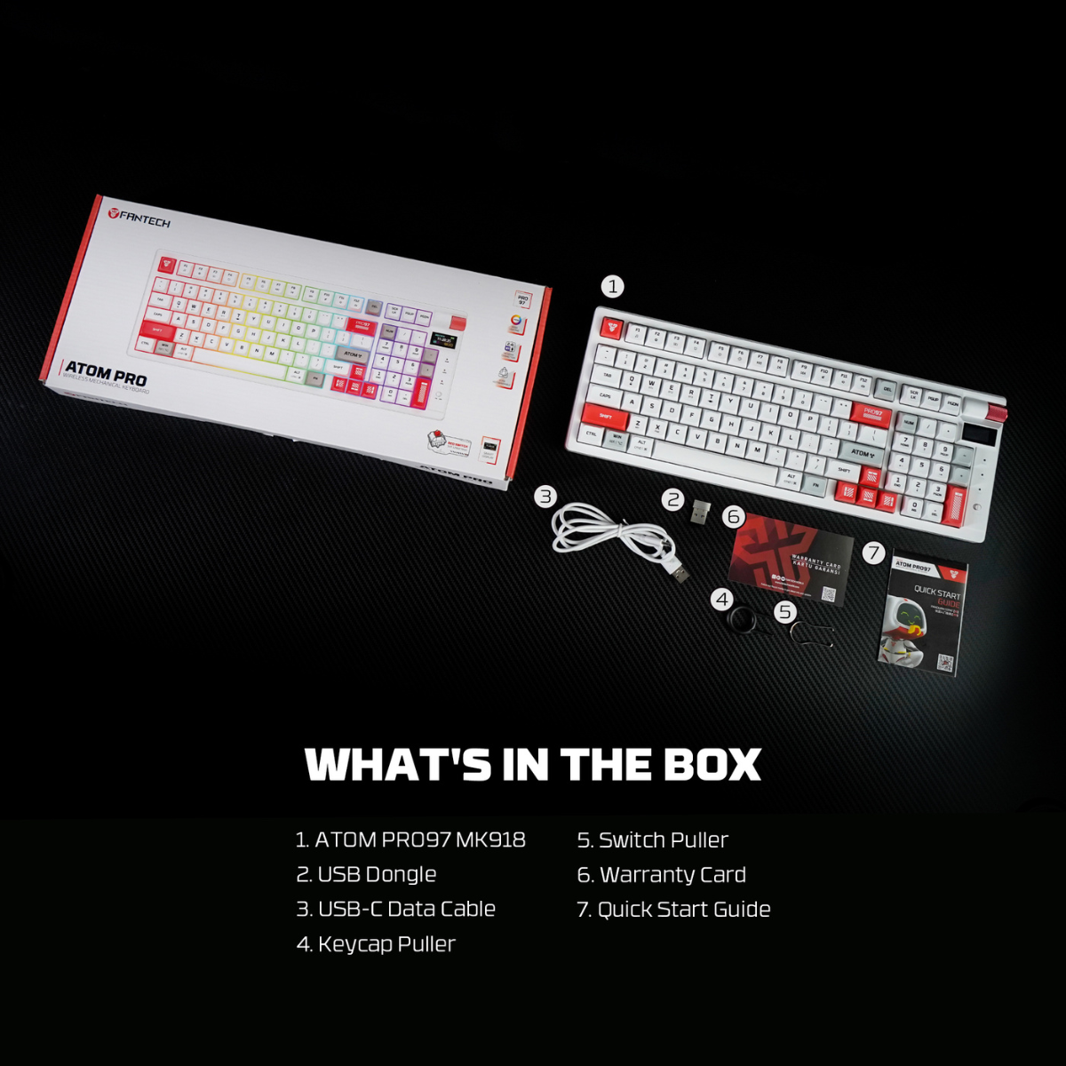 Fantech ATOM PRO97 MK918 Wireless Mechanical Keyboard - White - Red ...