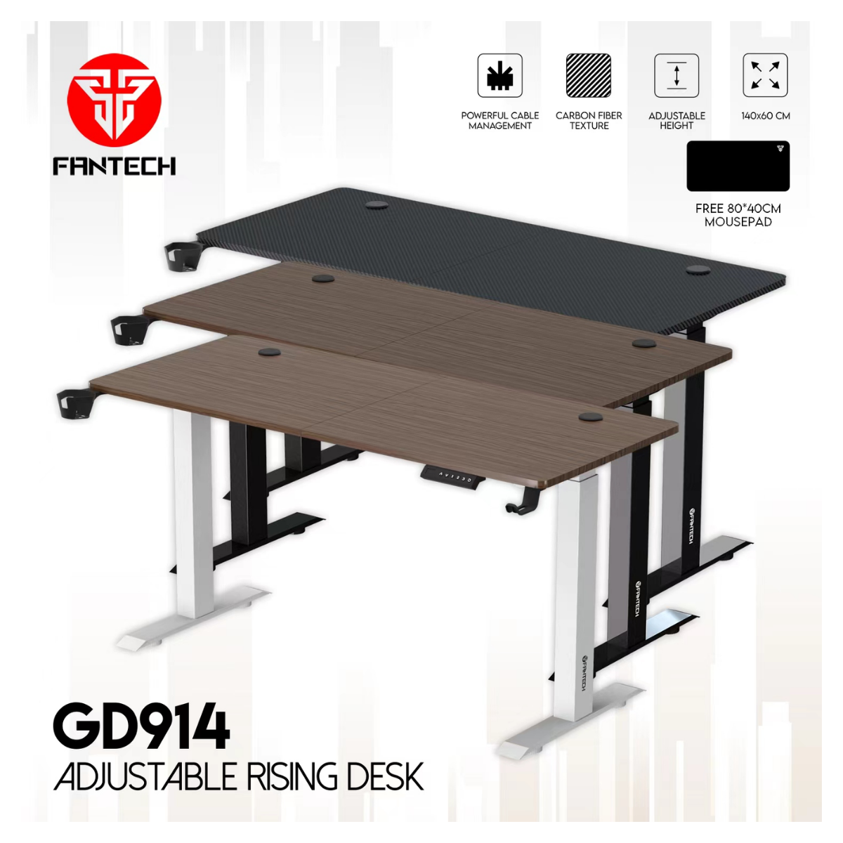 Fantech GD914 Adjustable Rising Desk - Walnut Black - GAMEDKGD914WB | Mwave