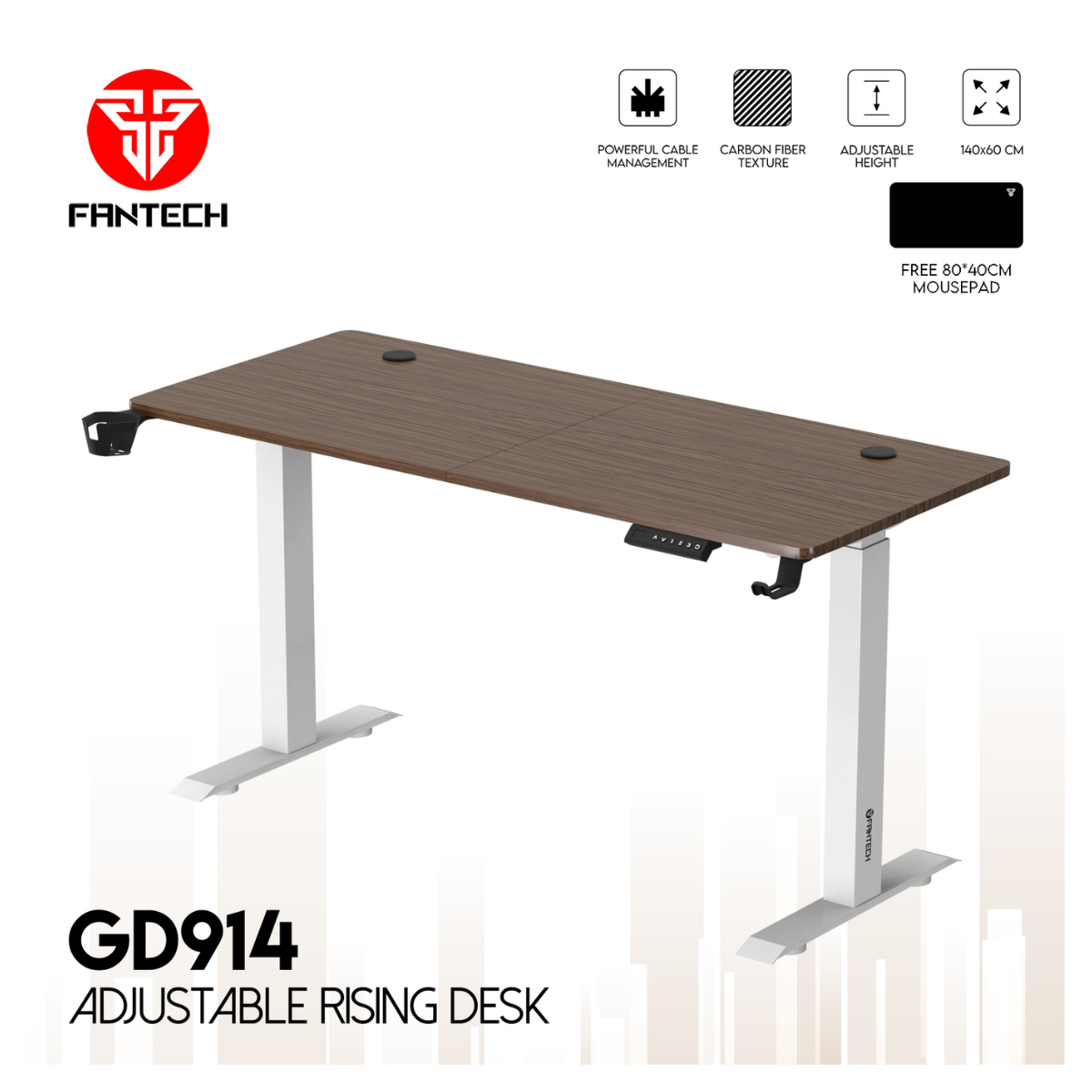 Fantech GD914 Adjustable Rising Desk - Walnut Black - GAMEDKGD914WB | Mwave