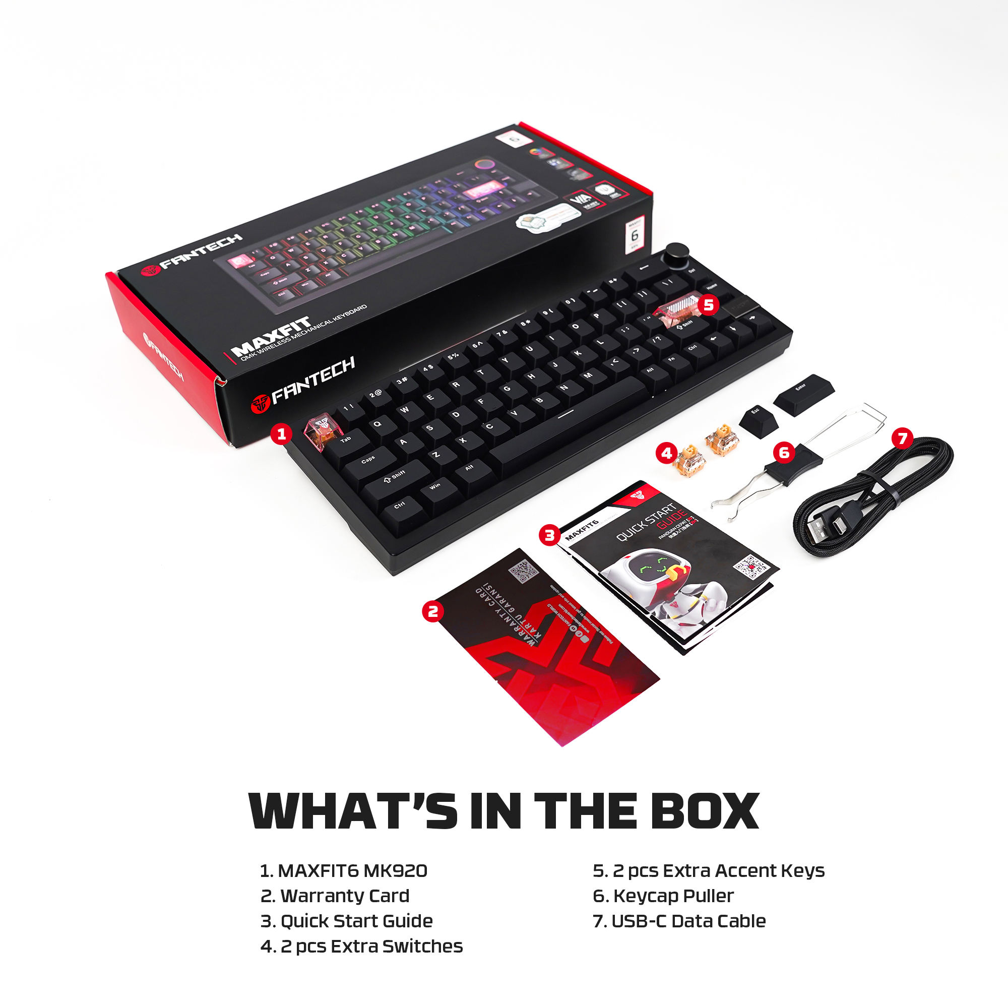 Fantech MAXFIT6 MK920 Wireless Mechanical ARGB Keyboard - White - Brown Tactile Switches ...