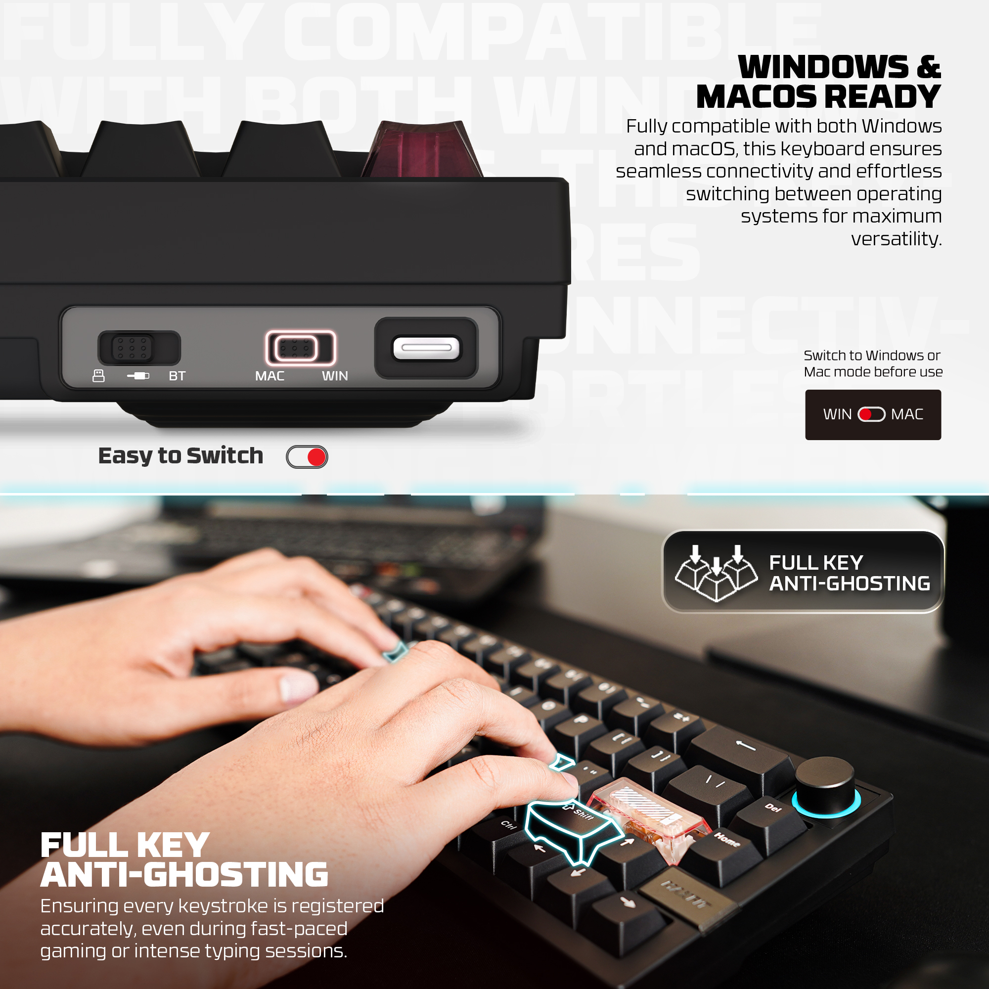 Fantech MAXFIT6 MK920 Wireless Mechanical ARGB Keyboard - White - Brown ...