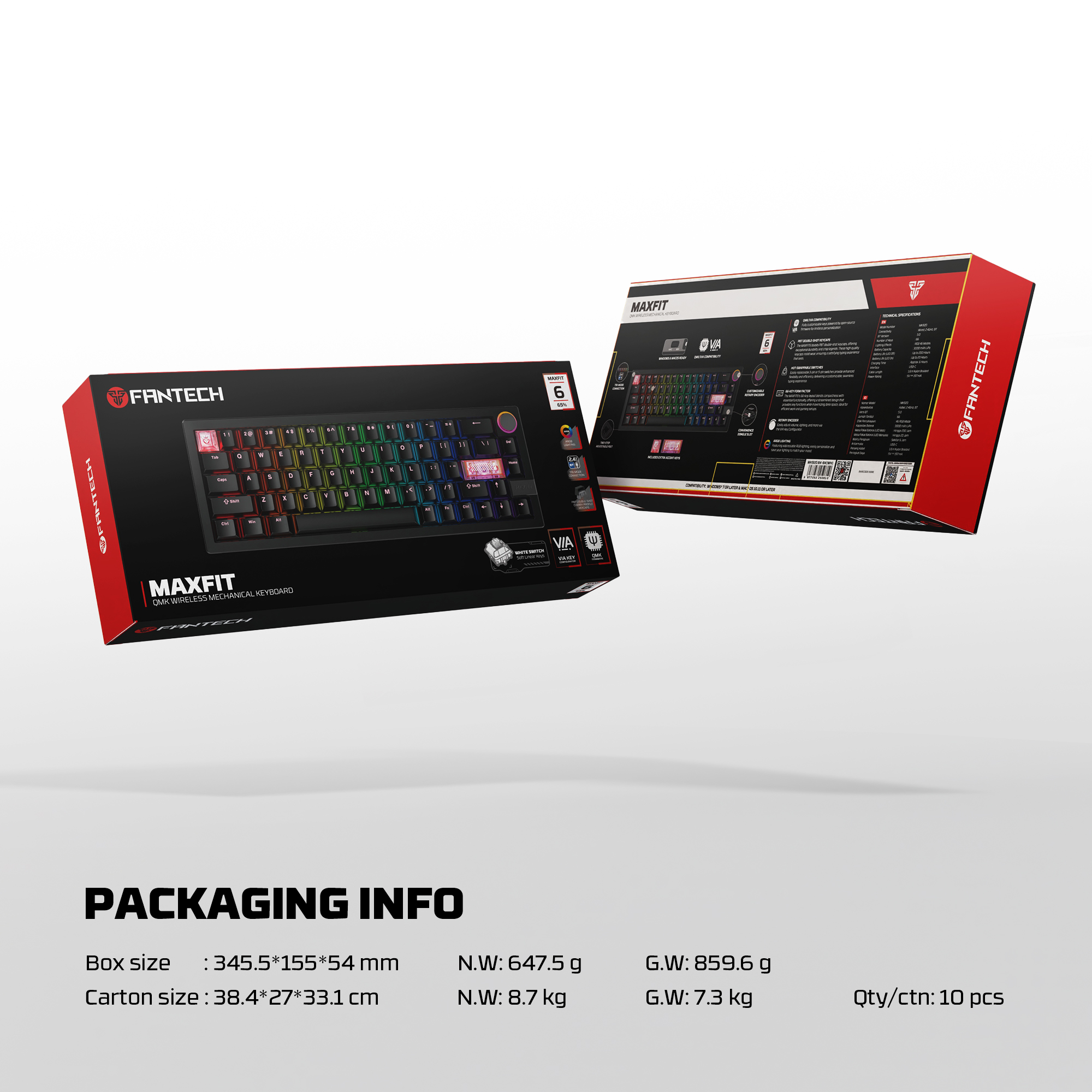 Fantech MAXFIT6 MK920 Wireless Mechanical ARGB Keyboard - White - Brown Tactile Switches ...