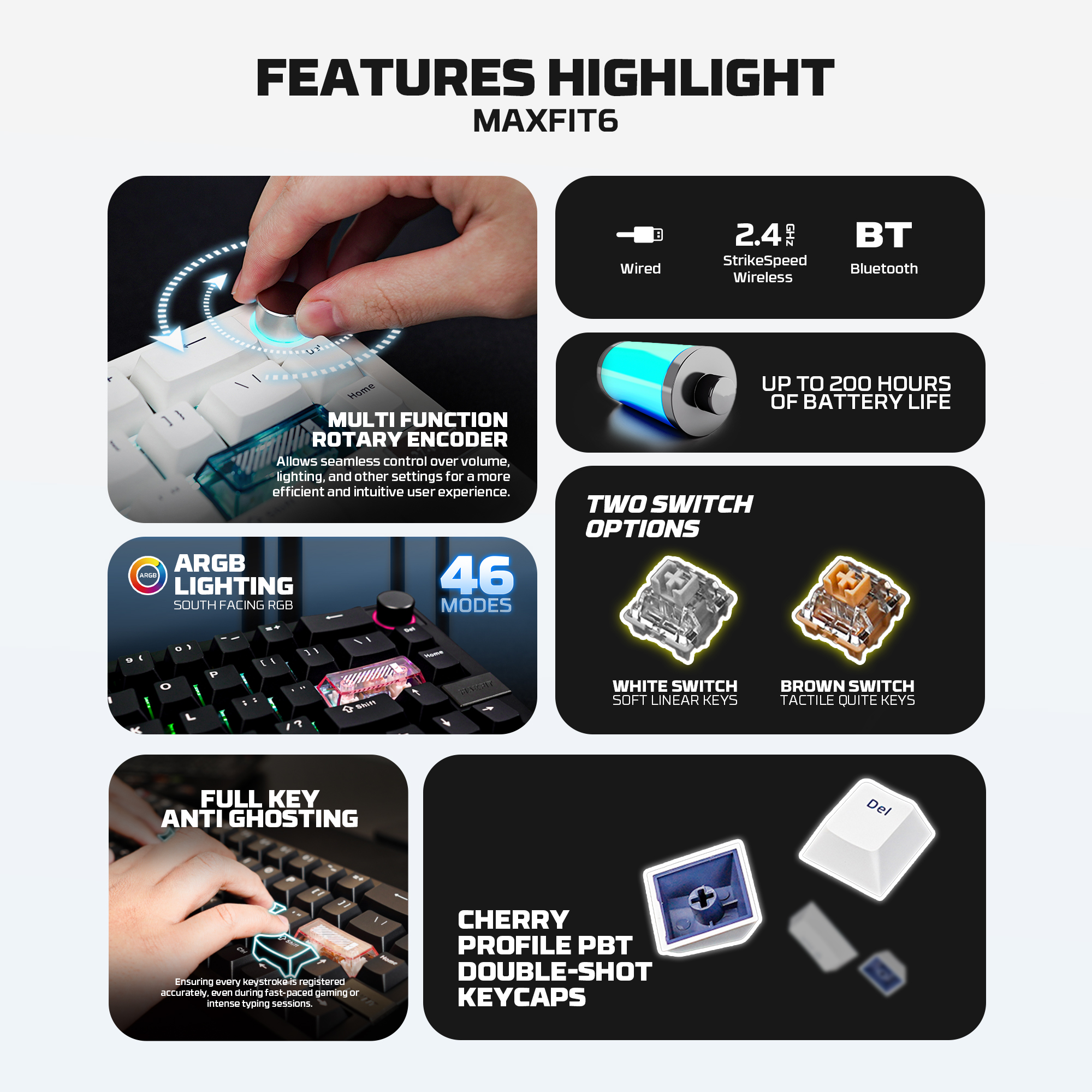 Fantech MAXFIT6 MK920 Wireless Mechanical ARGB Keyboard - White - Brown Tactile Switches ...