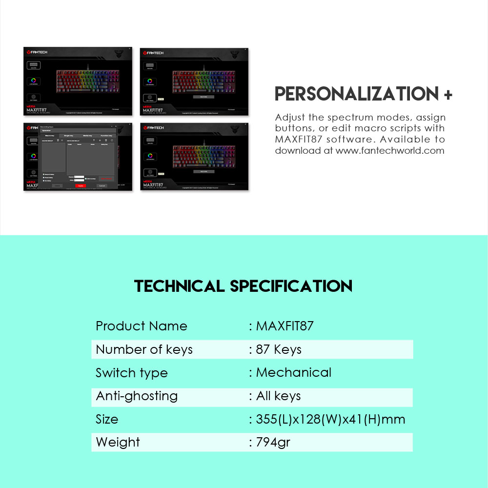 Fantech MAXFIT87 MK856 Mechanical Keyboard - Mint Edition - Blue ...