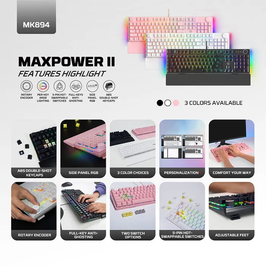 Fantech MAXPOWER II Wired Hot-Swap RGB Mechanical Keyboard - Speed Grey ...
