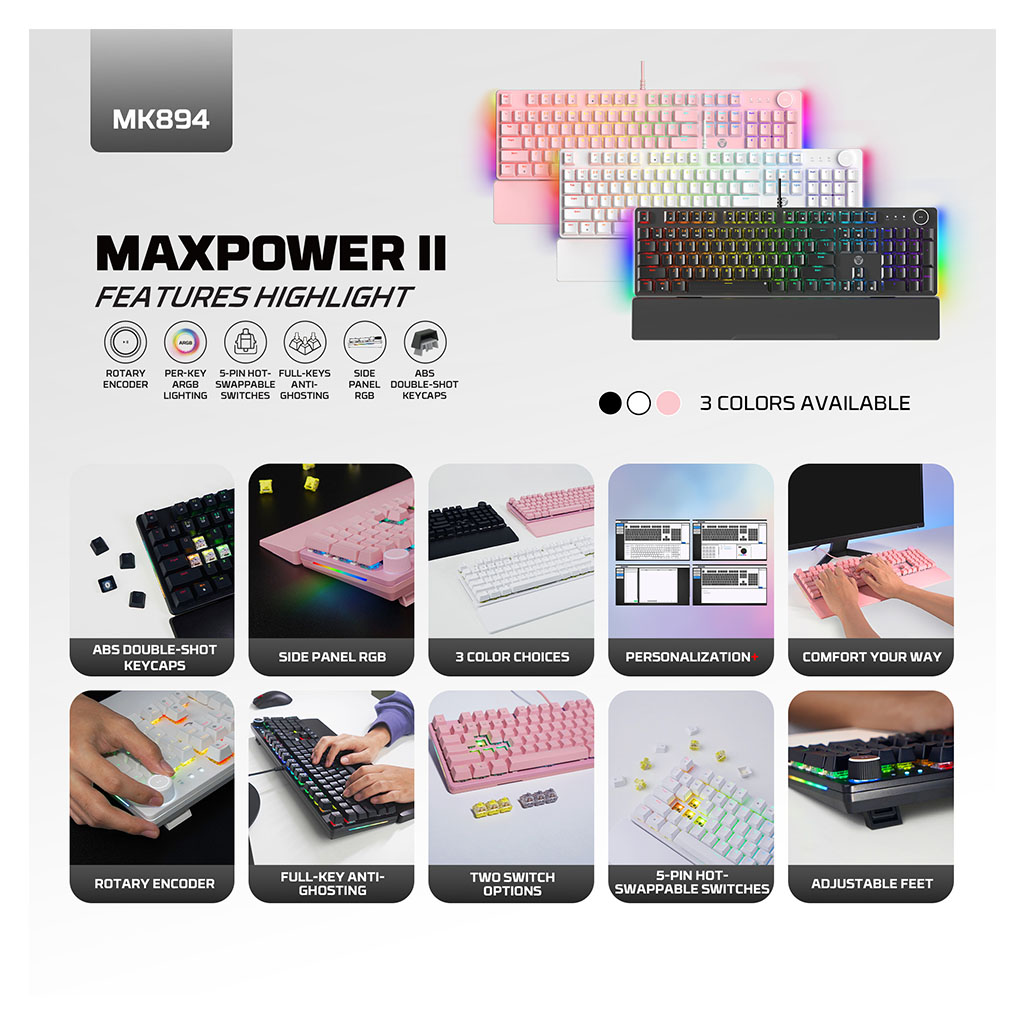 Fantech MAXPOWER II Wired Hot-Swap RGB White Mechanical Keyboard ...