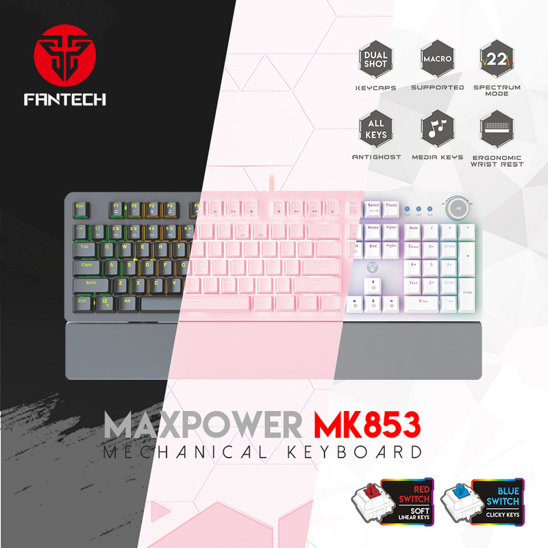 Fantech MAXPOWER MK853 Mechanical Keyboard - Pink - Red Switches ...