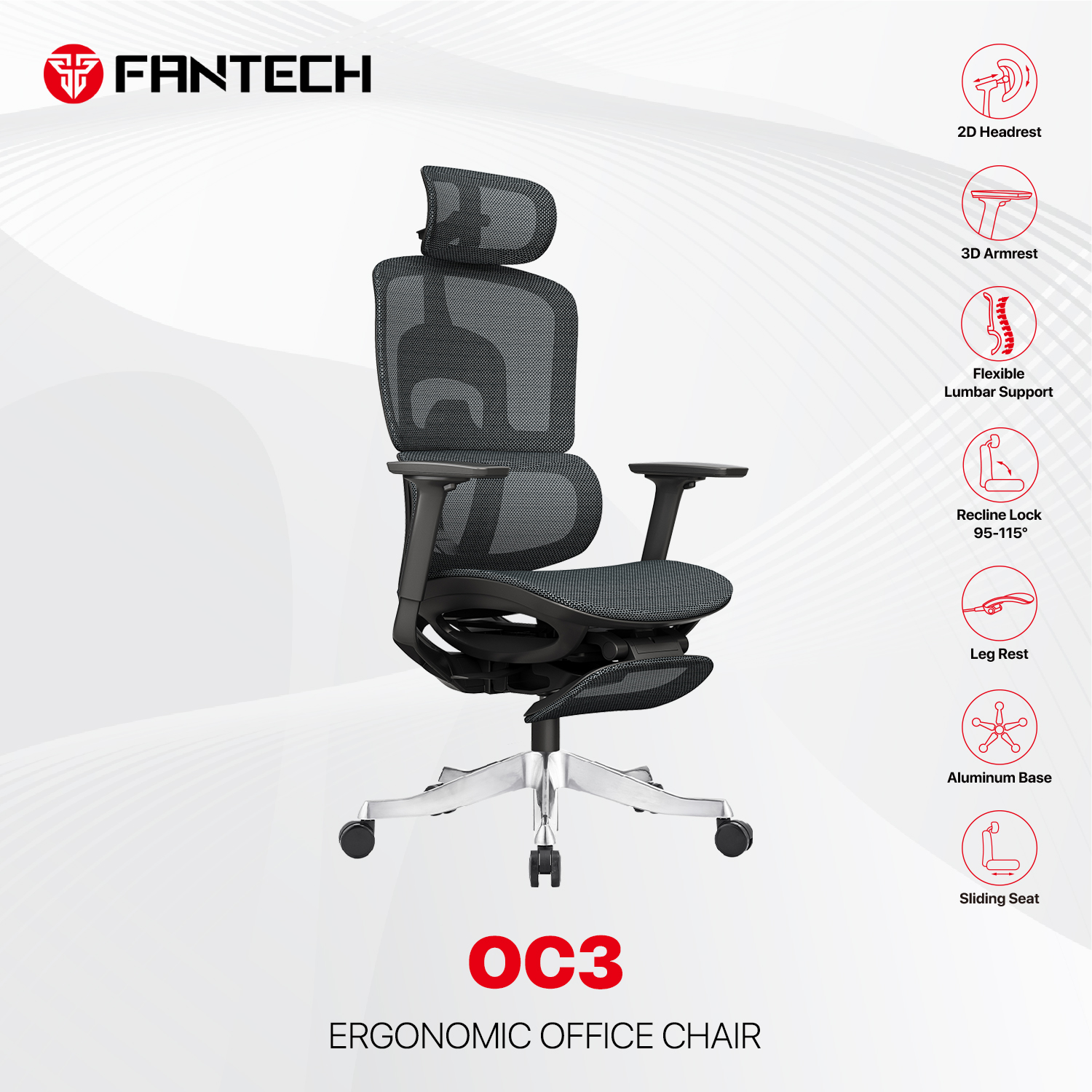 Fantech OC3 Ergonomic Office Chair - Black - CRFTOC3BK | Mwave