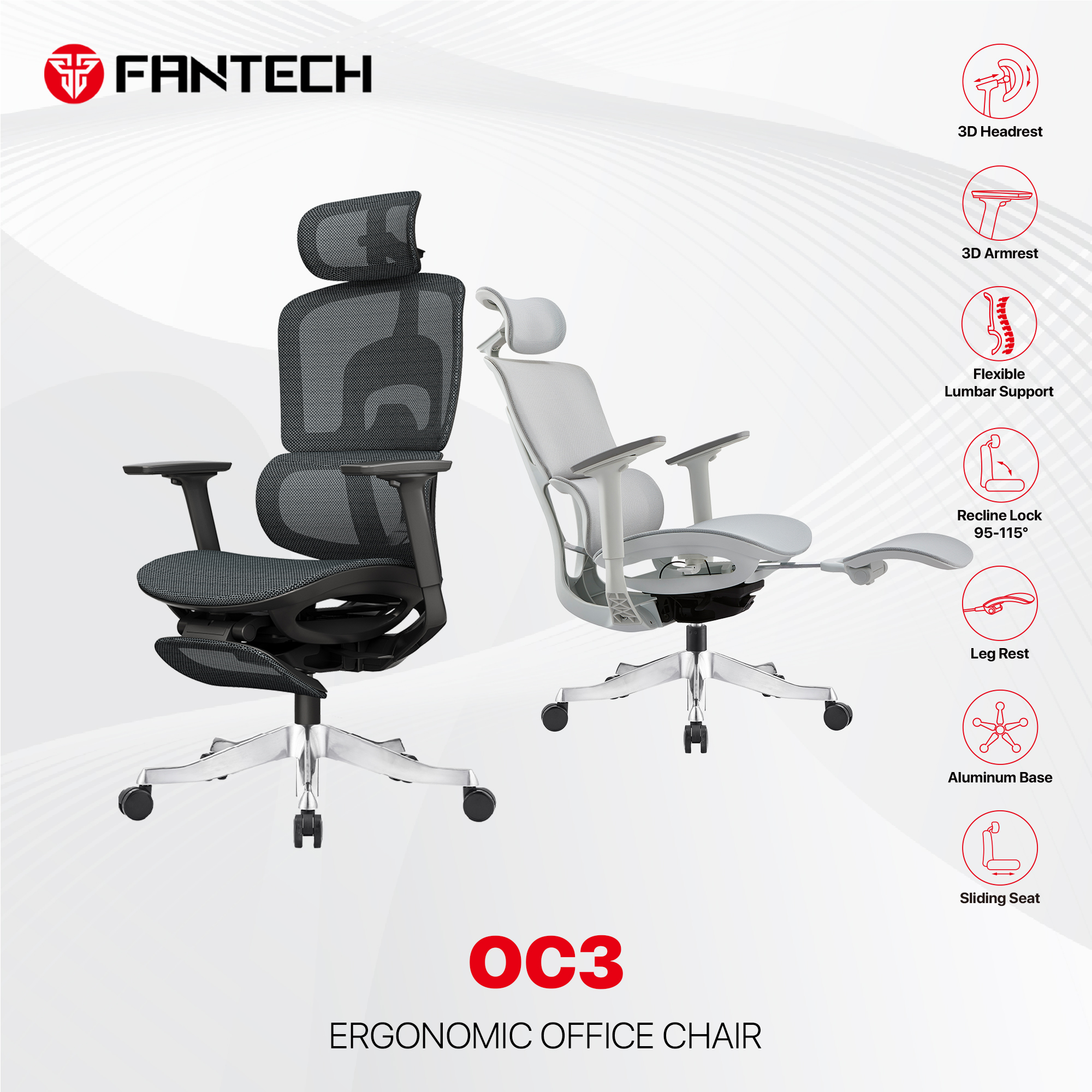 Fantech OC3 Ergonomic Office Chair - Black - CRFTOC3BK | Mwave