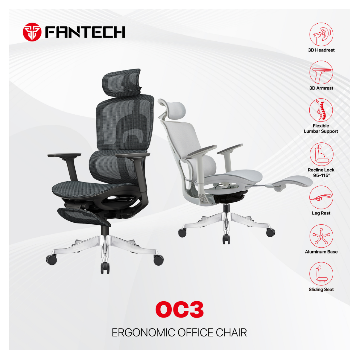 Fantech OC3 Ergonomic Office Chair - Black - CRFTOC3BK | Mwave
