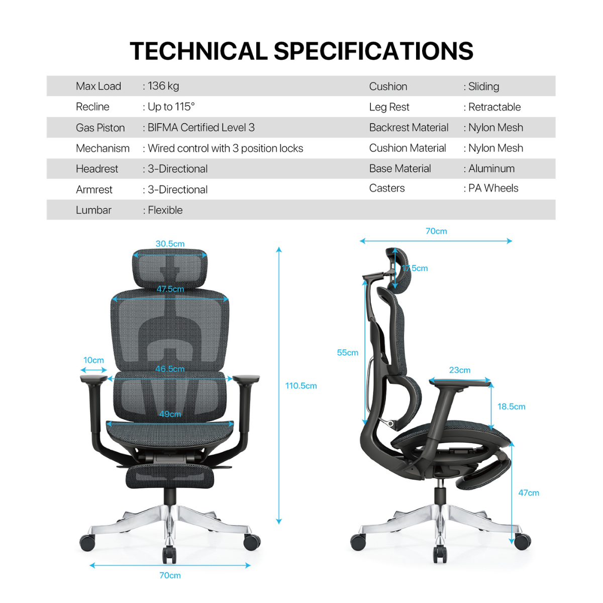 Fantech OC3 Ergonomic Office Chair - Grey - CRFTOC3GY | Mwave