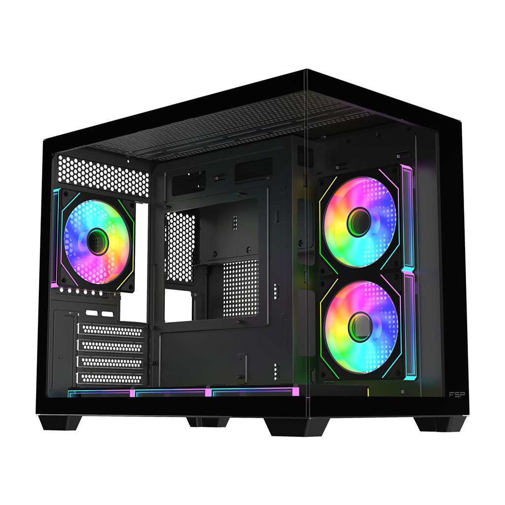 FSP S342 Tempered Glass Small-Tower Dual Chamber Micro-ATX Case - Black ...
