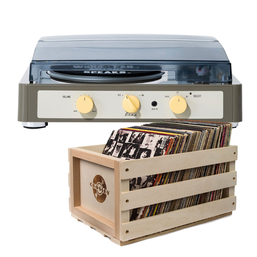 Gadhouse Brad MKII Record Player - Grey + Bundled Record Storage Crate ...