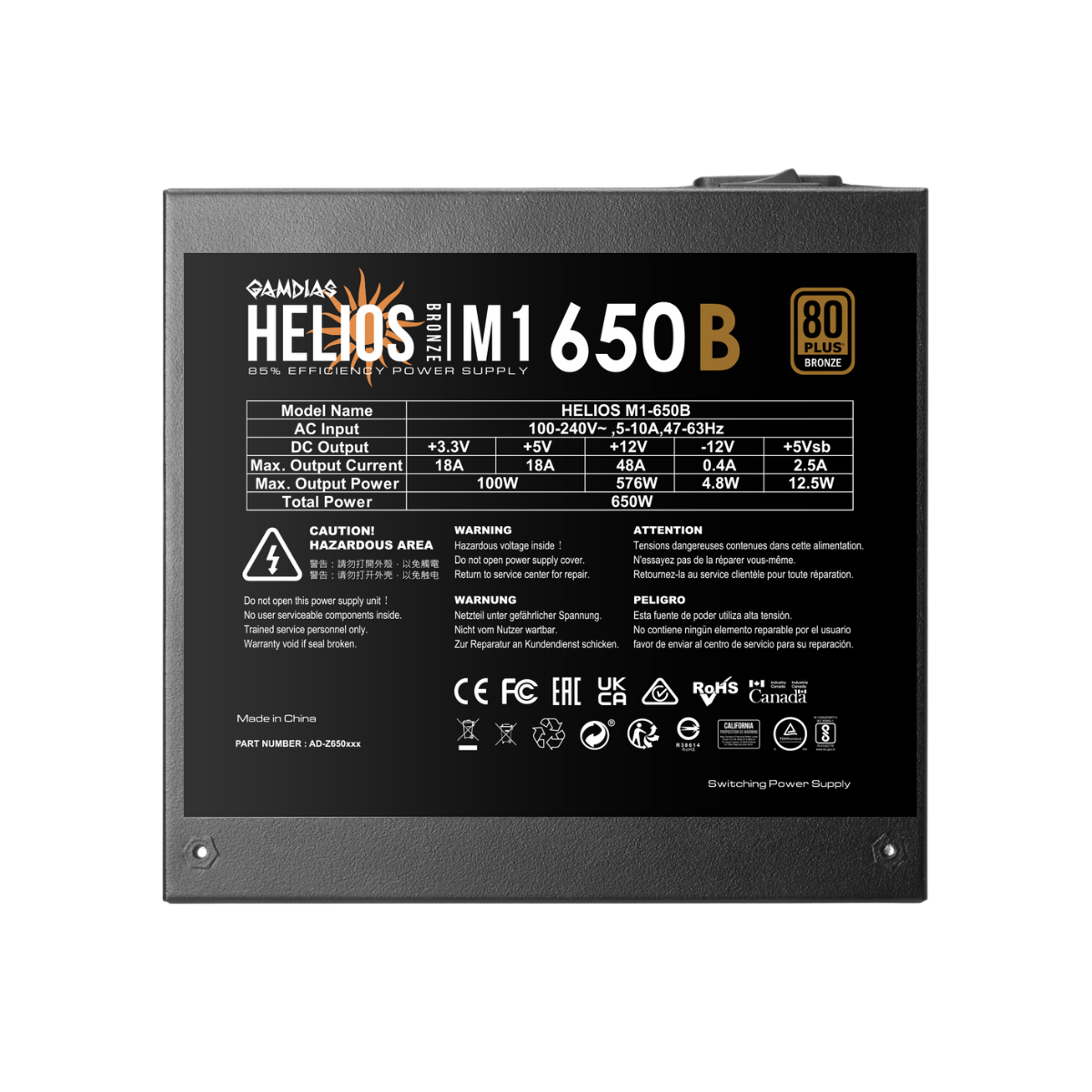 Gamdias HELIOS M1-650B 650W 80 Plus Bronze ATX12V v2.4 Non Modular ...