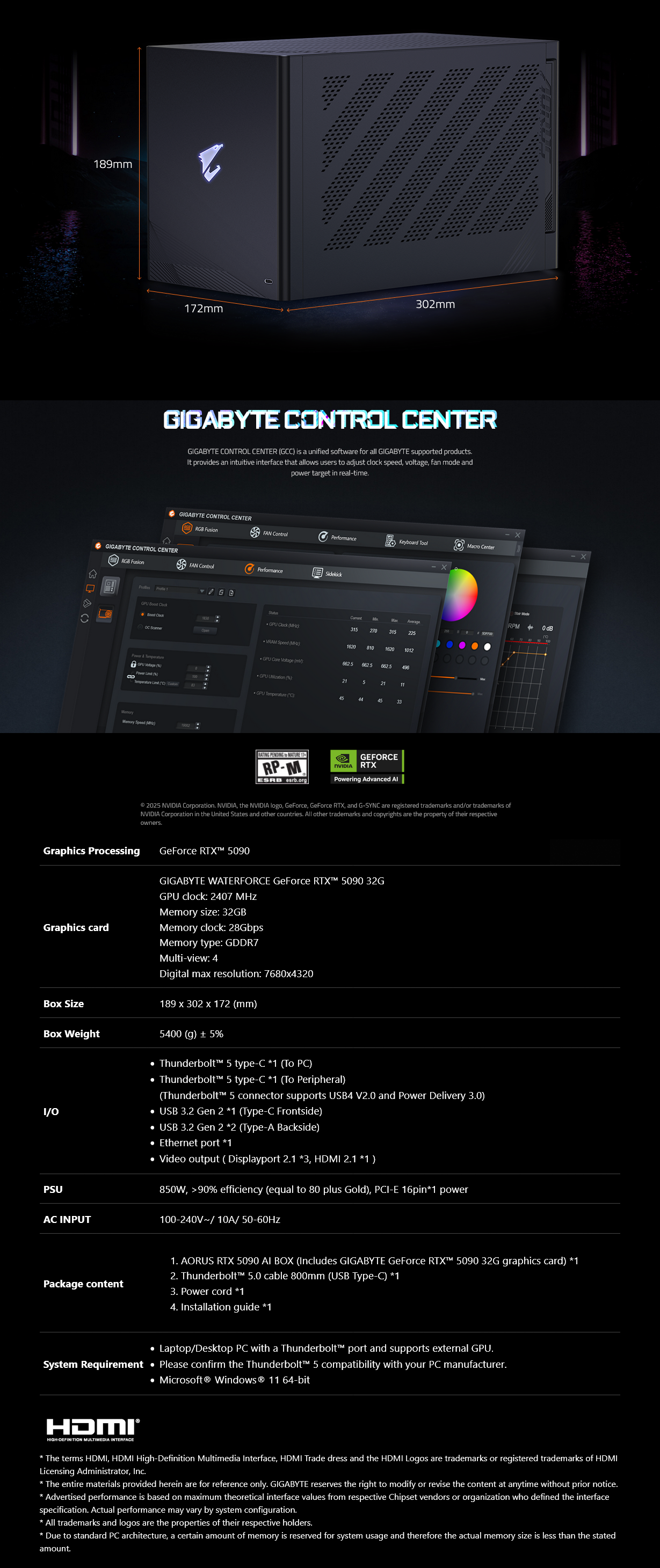 Gigabyte AORUS RTX 5090 32GB AI BOX - GV-N5090IXEB-32GD | Mwave