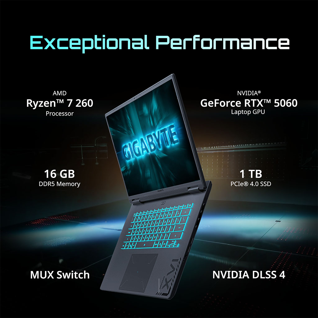 Gigabyte Gaming A16 16" 165Hz WUXGA Laptop Ryzen 7 260 16GB 1TB RTX5060 ...
