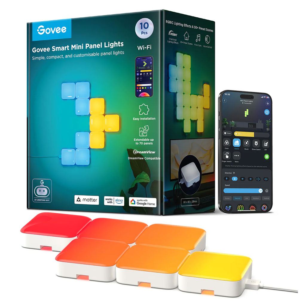 Govee RGBIC Smart Wall Mini Panel Light Kit - 10 Pack Matter Compatible ...