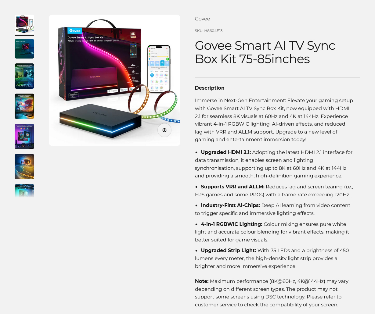 Govee Smart AI TV Sync Box Kit - 75"-85" - H8604E13 | Mwave