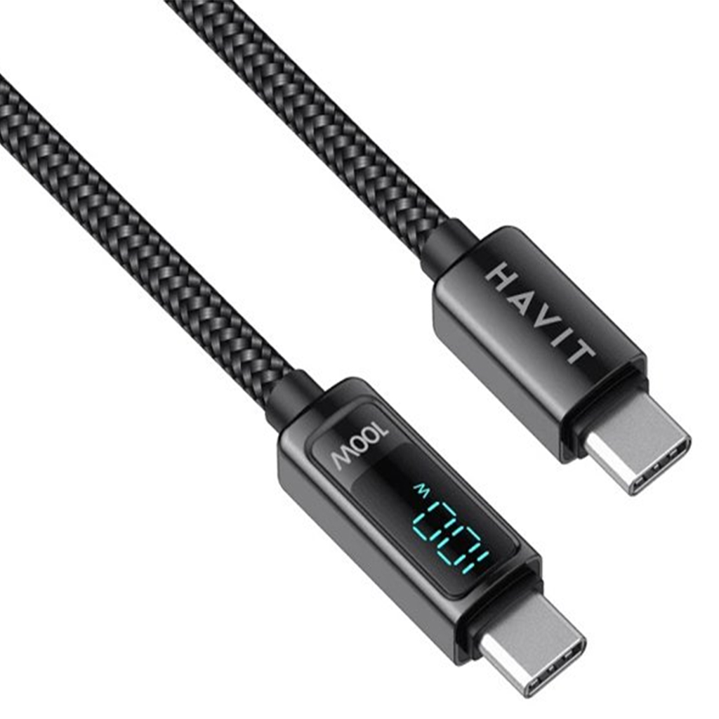 Havit PD100W USB-C to USB-C Fast Charging Cable LED Display 2 Metres ...