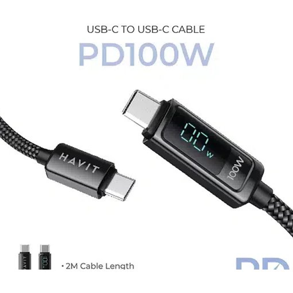 Havit PD100W USB-C to USB-C Fast Charging Cable LED Display 2 Metres ...