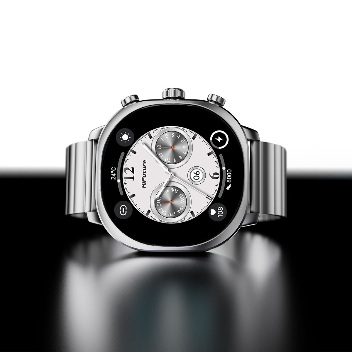 HiFuture AIX AMOLED Stainless Steel Smart Watch - Titanium Silver - AIX ...